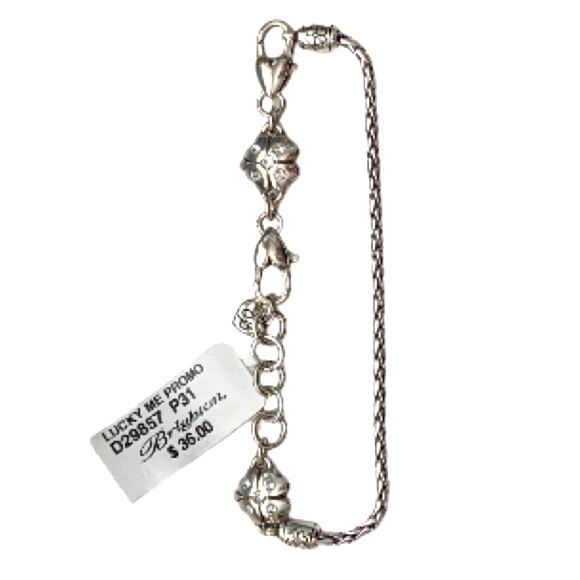 Brighton | Jewelry | Nwt Brighton Lucky Me Silver Crystal Clover Charm Bracelet | Poshmark